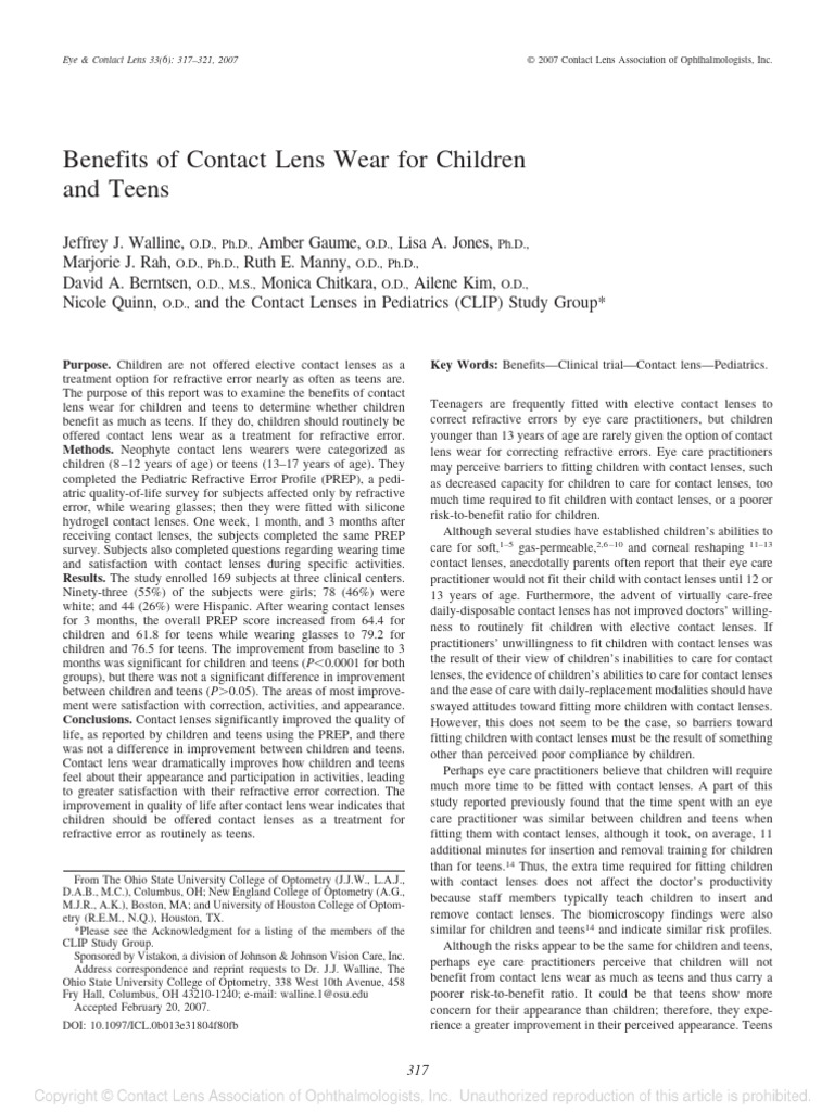 Module 1 - Paper - 2007 - Walline - ECL - Benefits of CL Wear Children ...