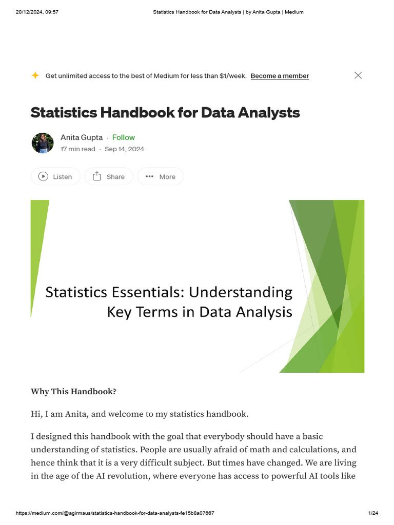 Statistics Handbook For Data Analysts - by Anita Gupta - Medium | PDF | Standard Deviation ...