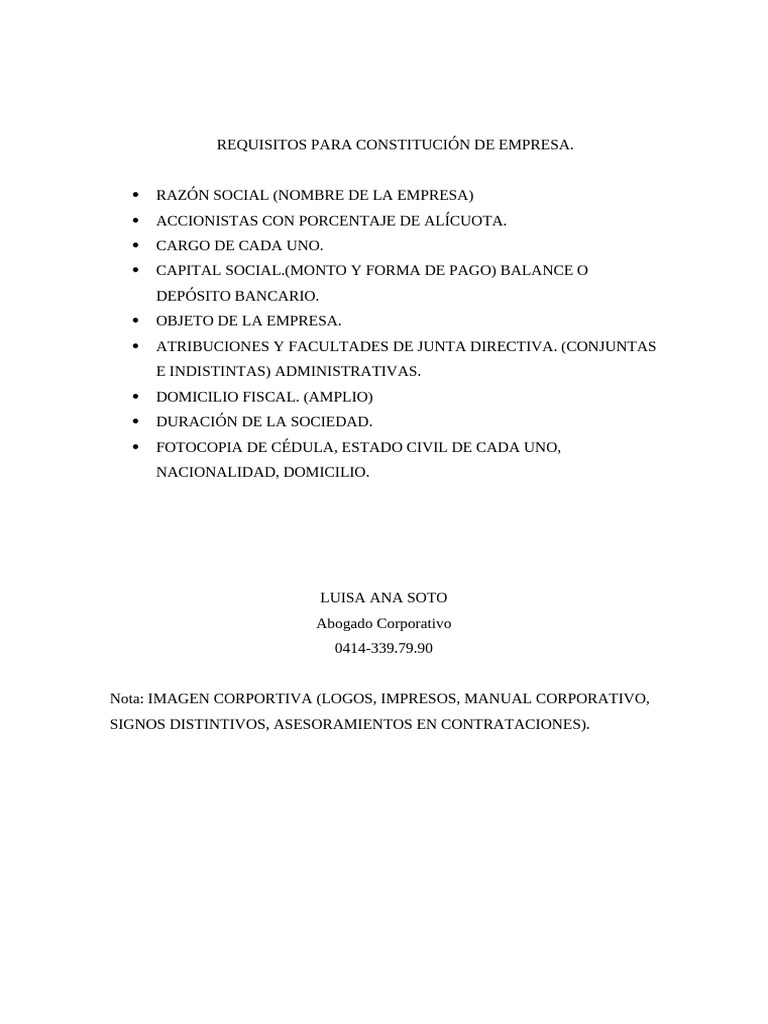 Requisitos Para Constitución de Empresa | PDF