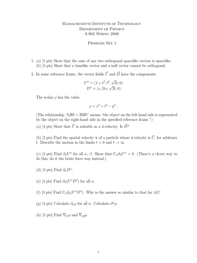 M.I.T GR Problem Sheet | PDF | General Relativity | Spacetime