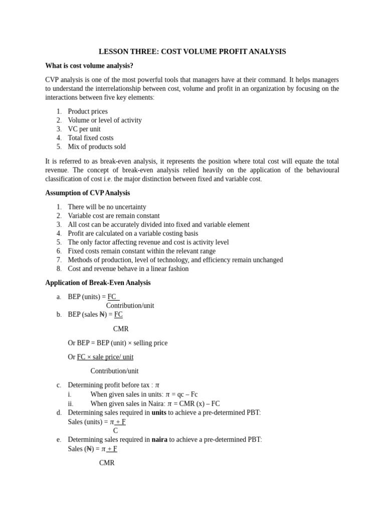 LESSON THREE CVP Analysis | PDF | Management Accounting | Economics