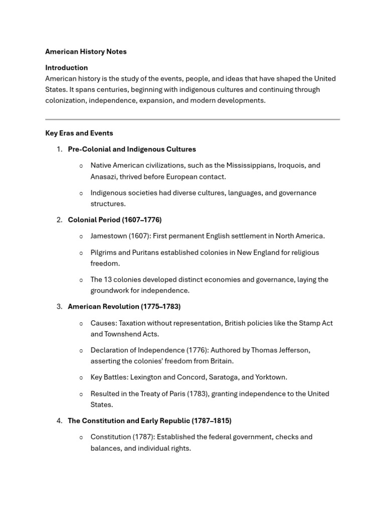 American History Notes | PDF | The United States | Thirteen Colonies