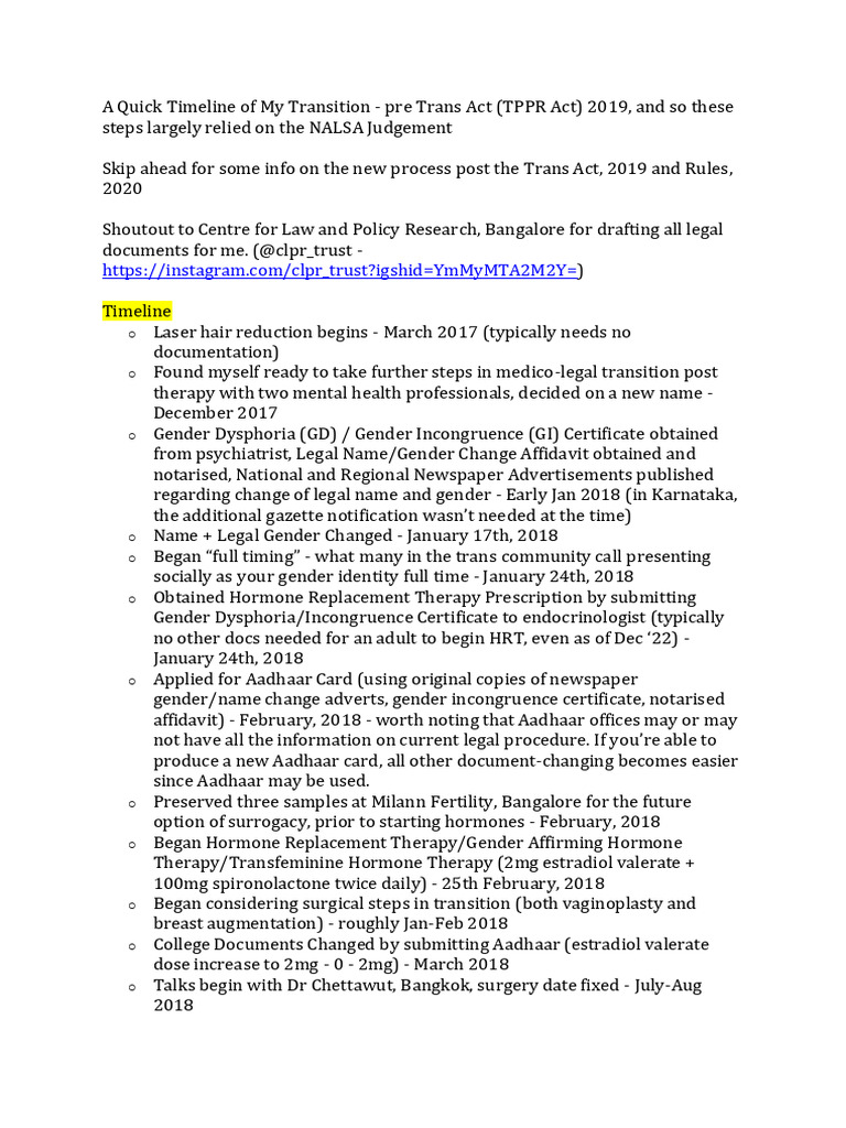 Transition Timeline | PDF | Transgender | LGBTQIA+ Studies