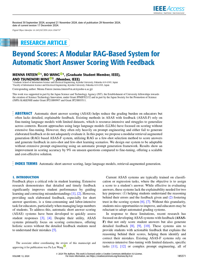 Beyond Scores A Modular RAG-Based System For Automatic Short Answer Scoring With Feedback | PDF ...