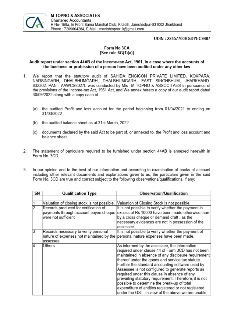 Sahida Engicon AUDIT REPORT AY 22-23 | PDF | Cheque | Payments