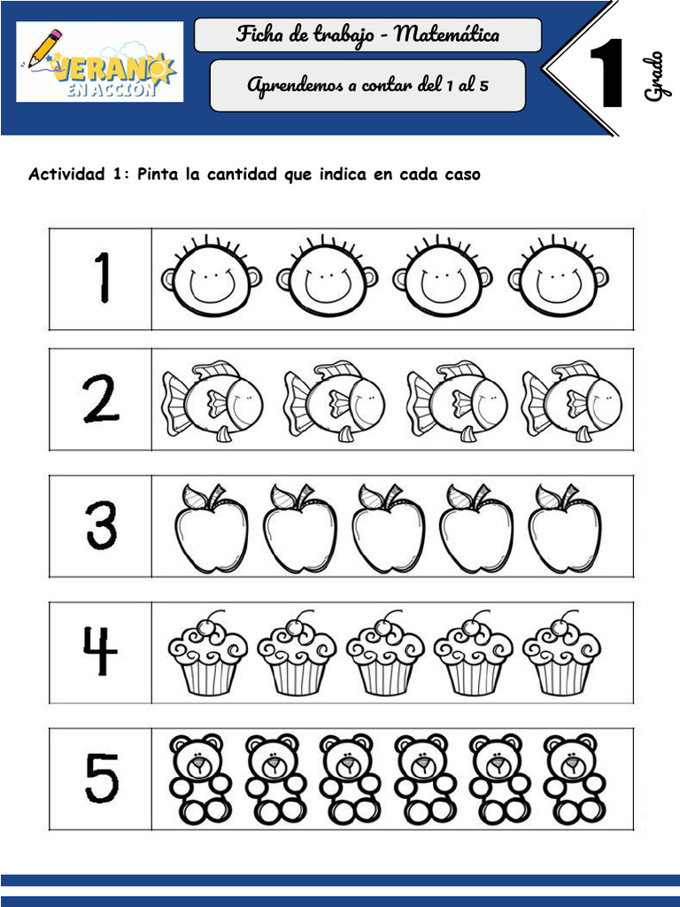Contar del 1 al 5: Ficha de Matemáticas | PDF