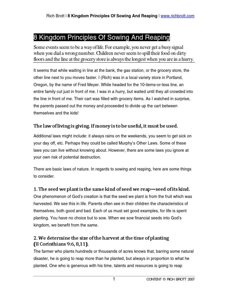 8 Kingdom Principles of Sowing and Reaping | PDF | Wheat | Sowing