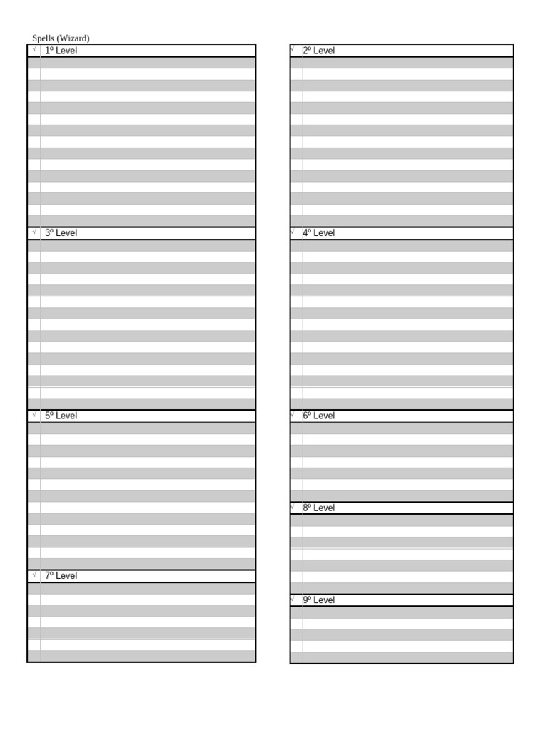 Wizard Spell Sheet 2 | PDF
