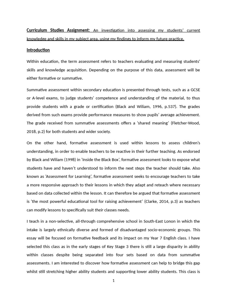 Curriculum Studies Assignment | PDF | Educational Assessment | Teachers