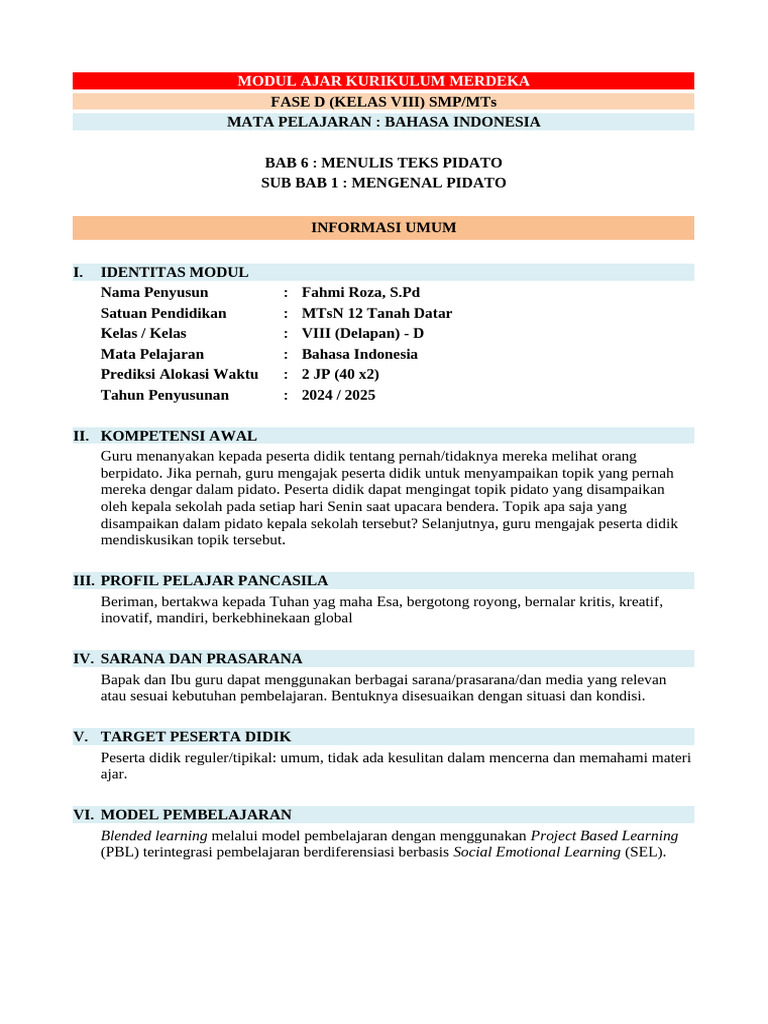 Menulis Teks Pidato Kelas VIII | PDF