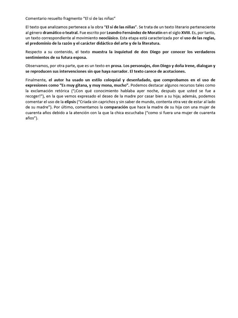 Análisis de "El sí de las niñas" | PDF
