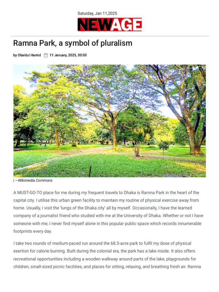 New Age - Ramna Park, A Symbol of Pluralism | PDF | Parks