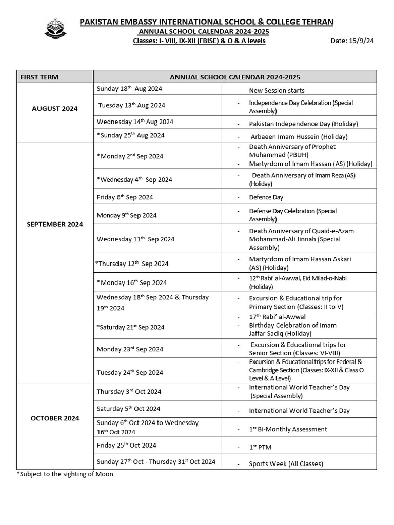 Annual Calendar 202425 | PDF