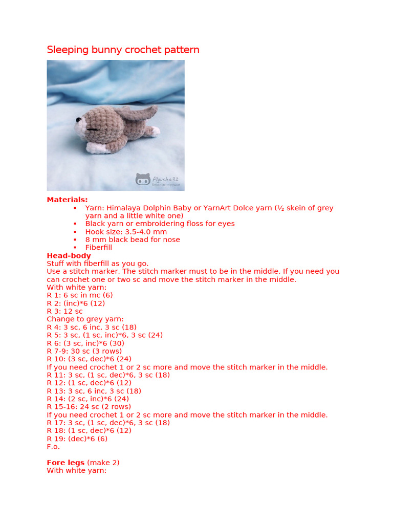 Sleeping Bunny Crochet Pattern | PDF