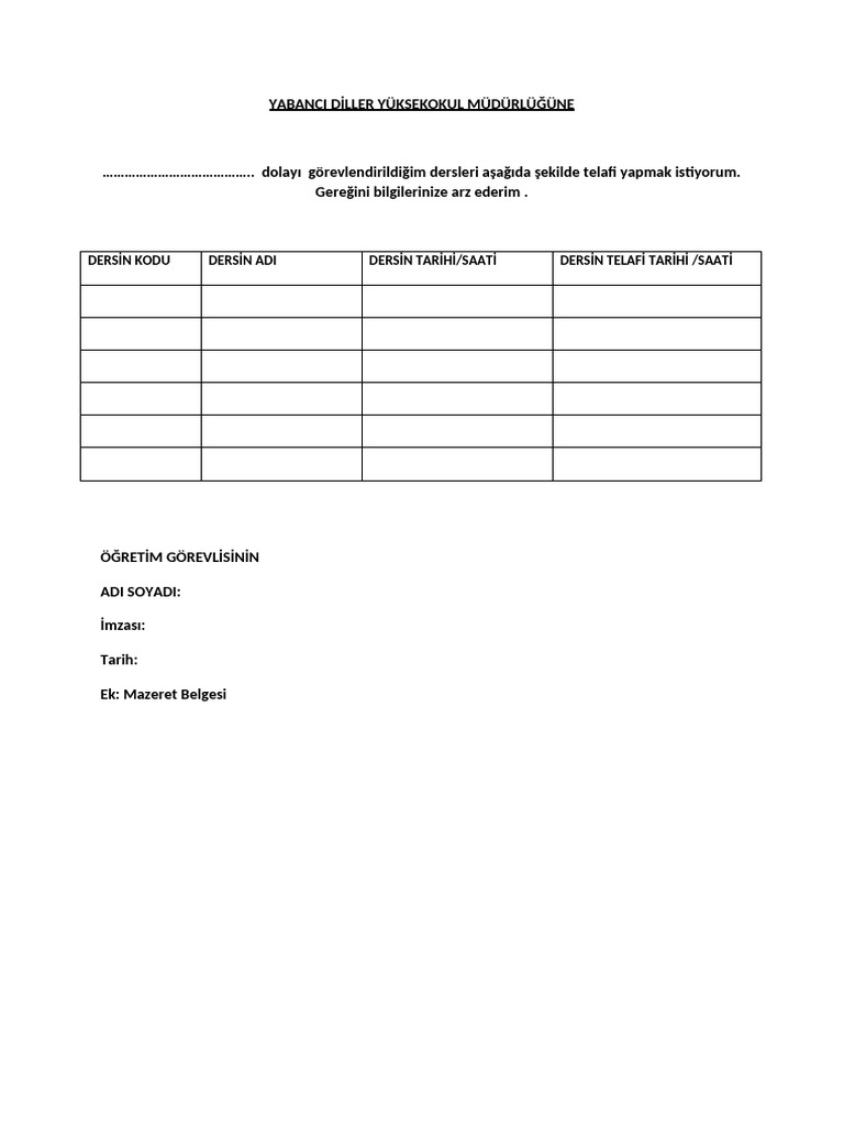 Ders Telafi Formu | PDF