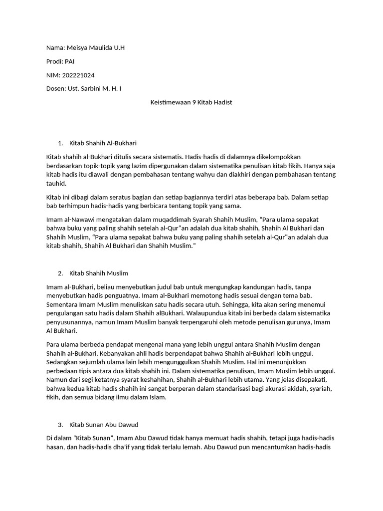 Keistimewaan 9 Kitab Hadist | PDF