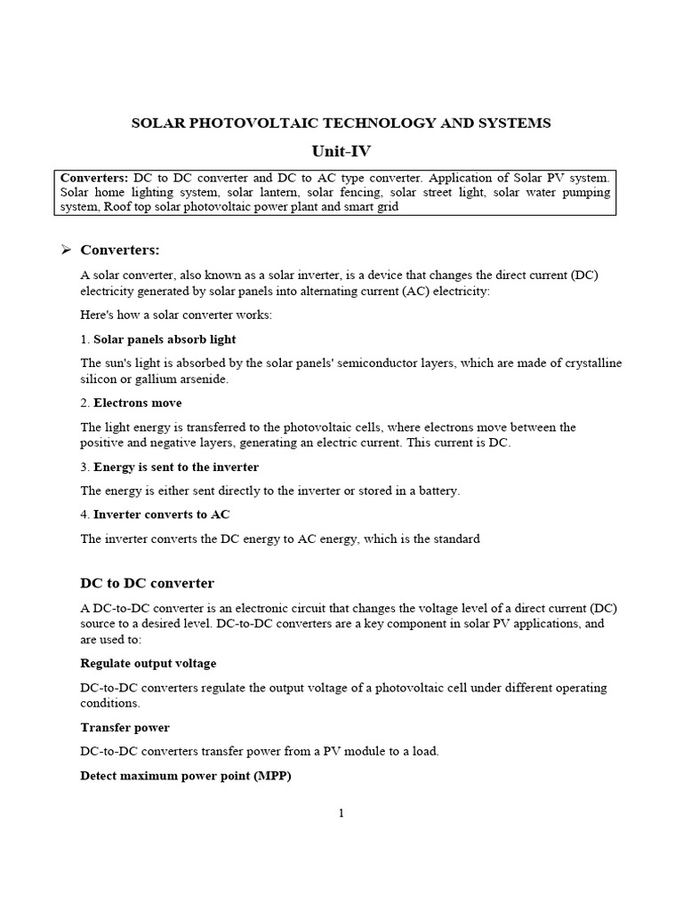 SPTS Unit-IV | PDF | Photovoltaics | Photovoltaic System