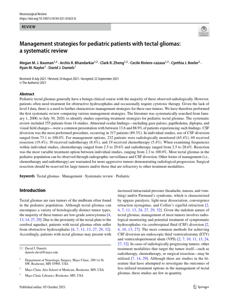Management Strategies For Pediatric Patients With Tectal Gliomas: A ...