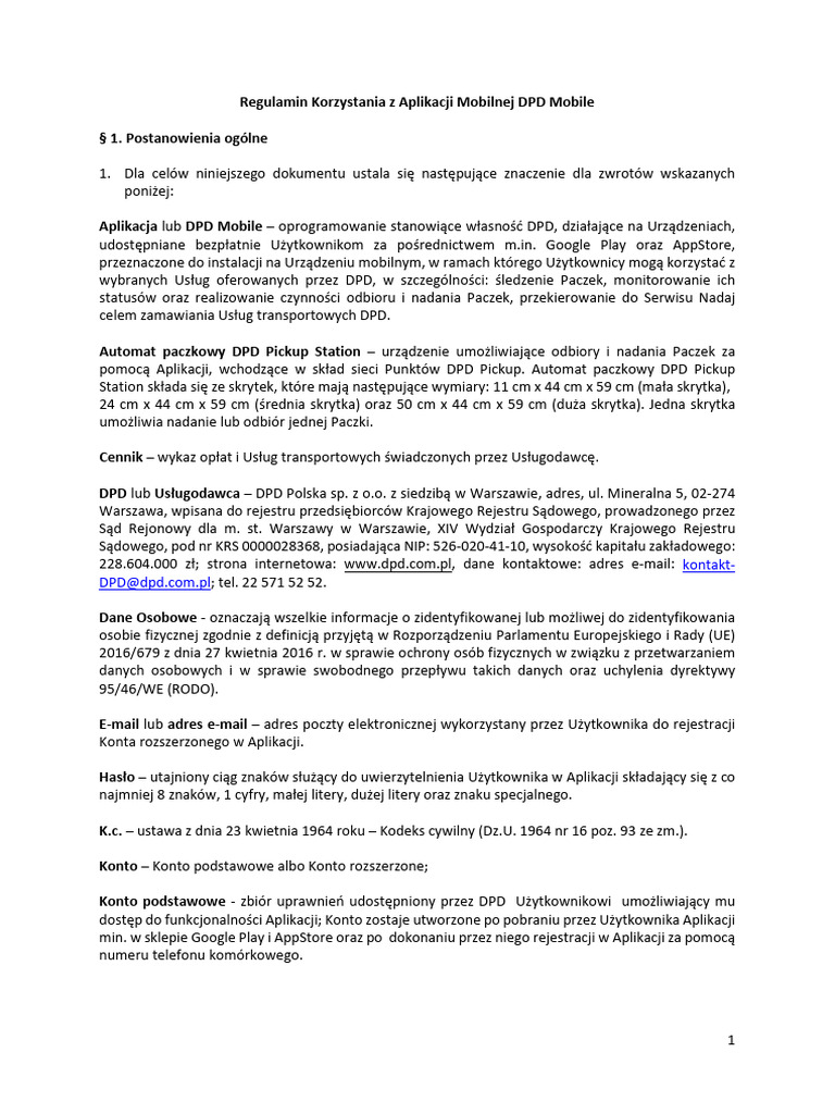Regulamin-aplikacji-mobilnej-DPD-Polska | PDF
