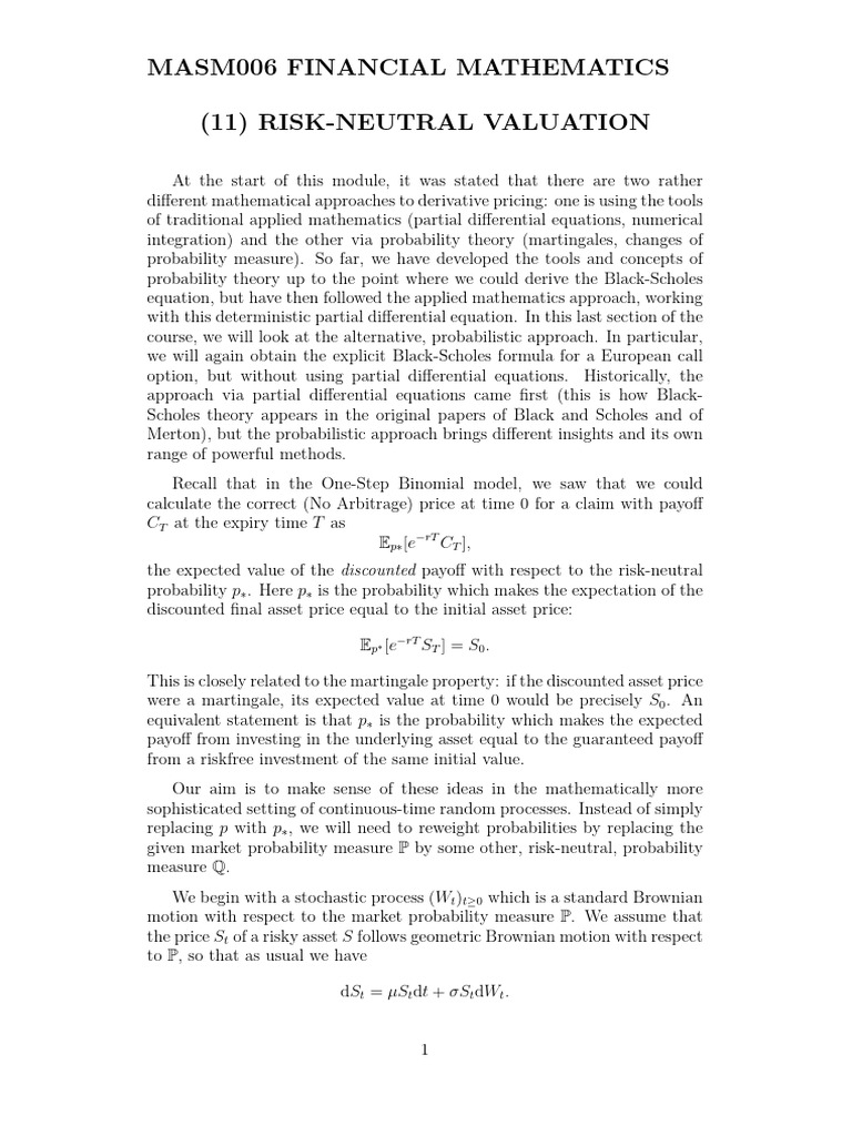 Risk Neutral | PDF | Black–Scholes Model | Applied Mathematics