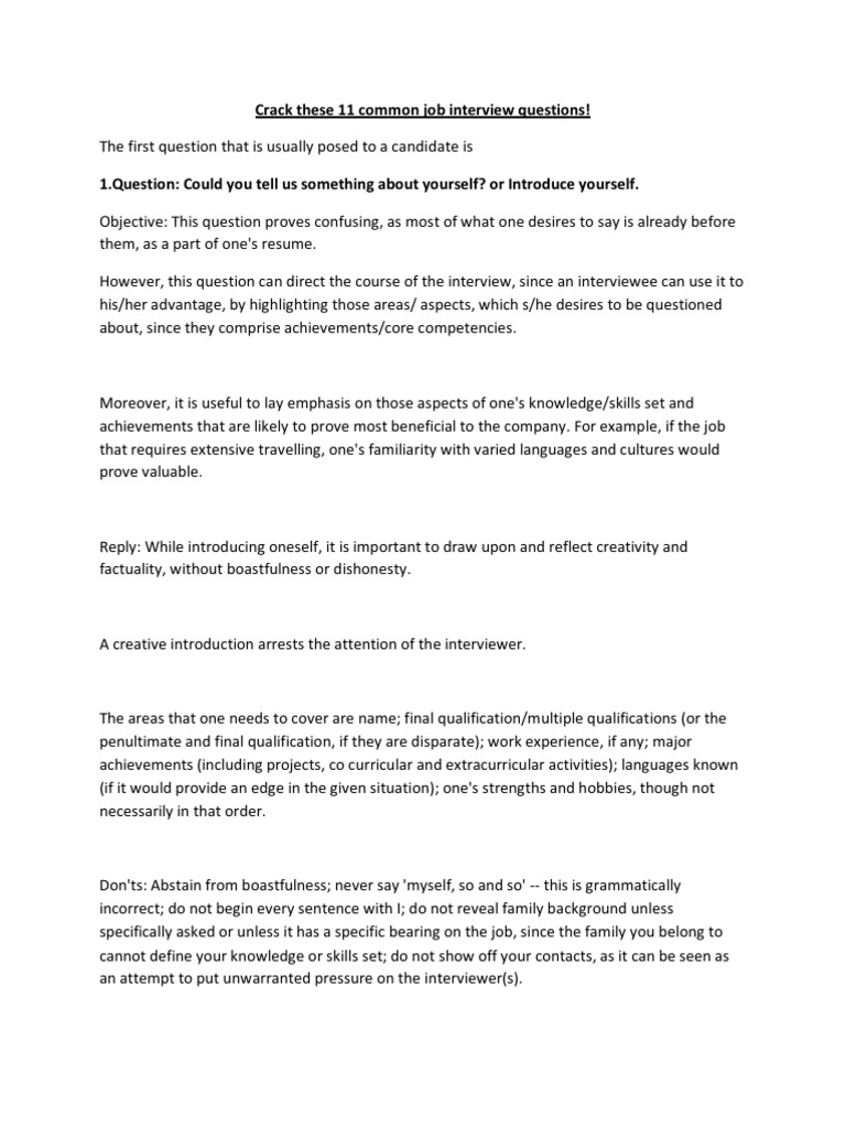 Common Questions in Interview | PDF | Job Interview | Labour