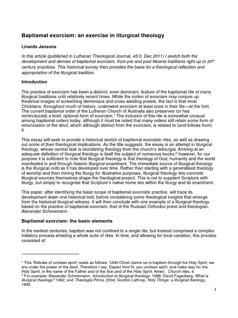 Baptismal Exorcism An Exercise in Liturg | PDF | Exorcism | Baptism