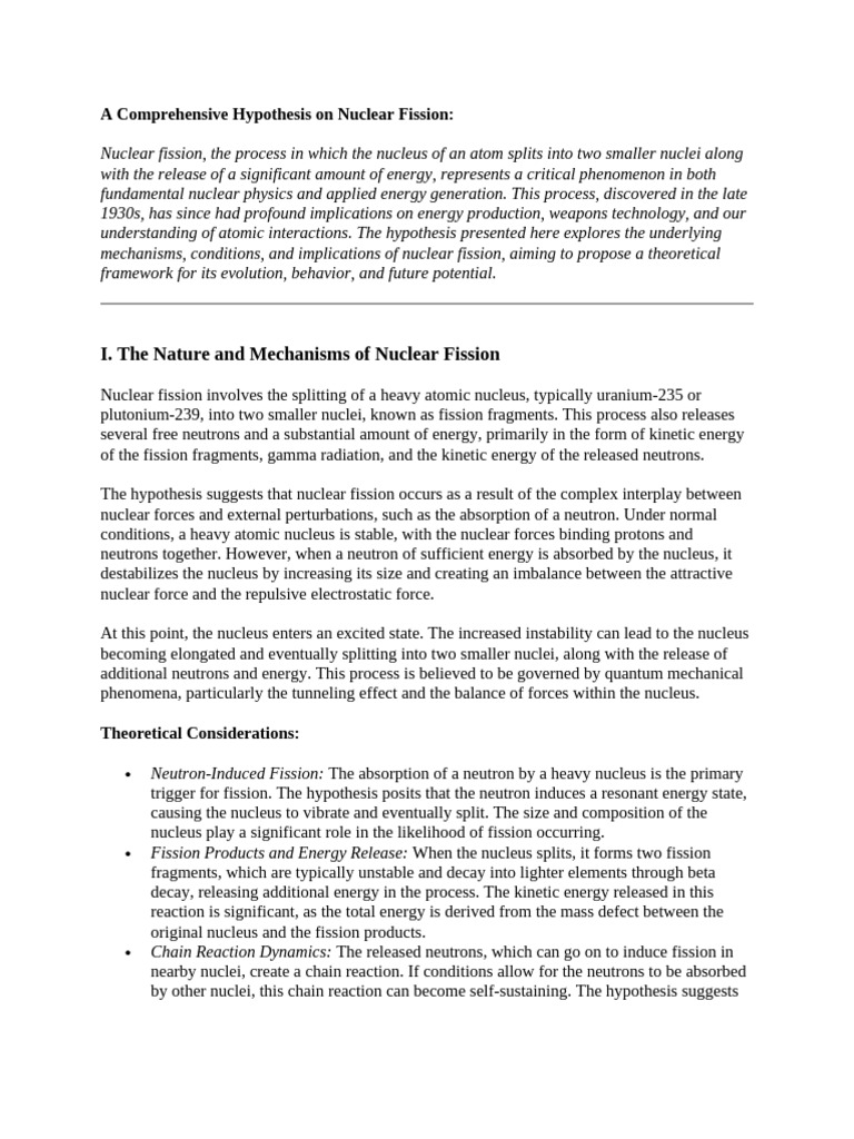A Comprehensive Hypothesis On Nuclear Fission | PDF | Nuclear Fission ...