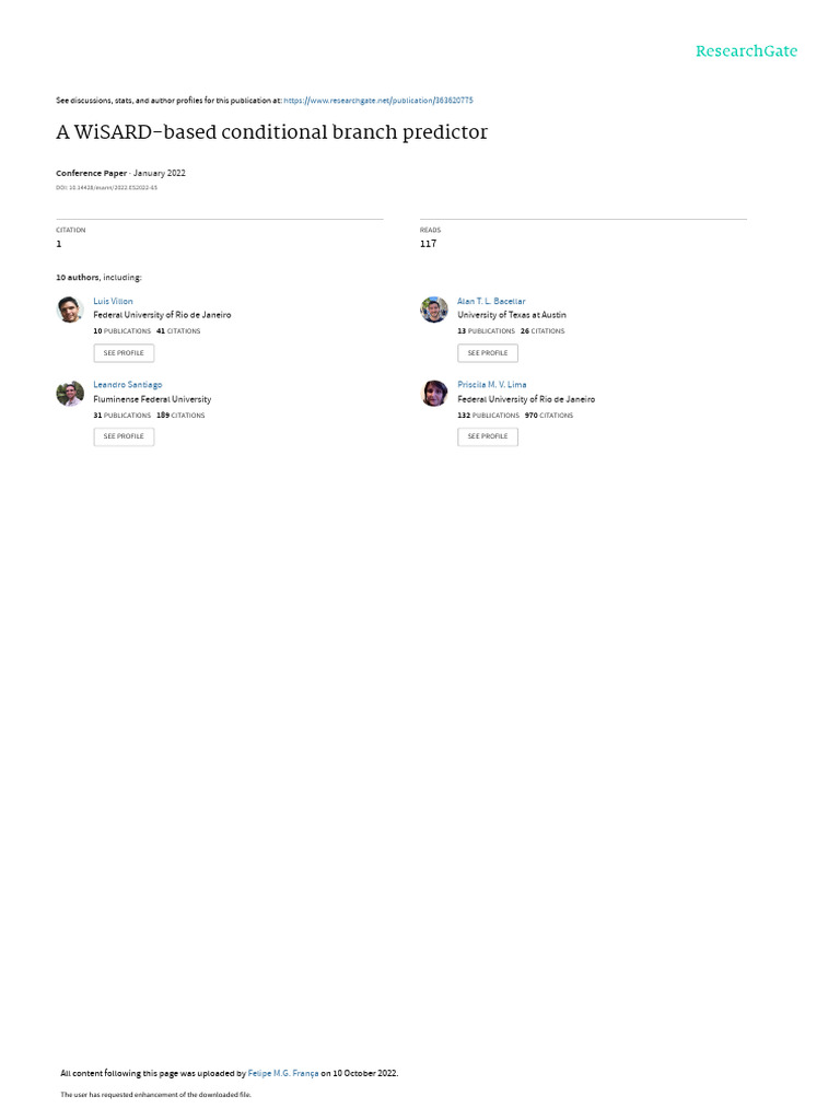 A WiSARD-based Conditional Branch Predictor | PDF | Cognition | Cybernetics