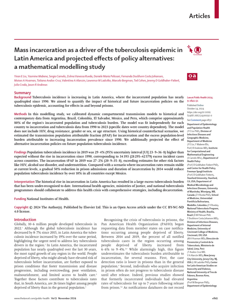 Mass Incarceration As A Driver of The Tuberculosis | PDF | Tuberculosis | Median