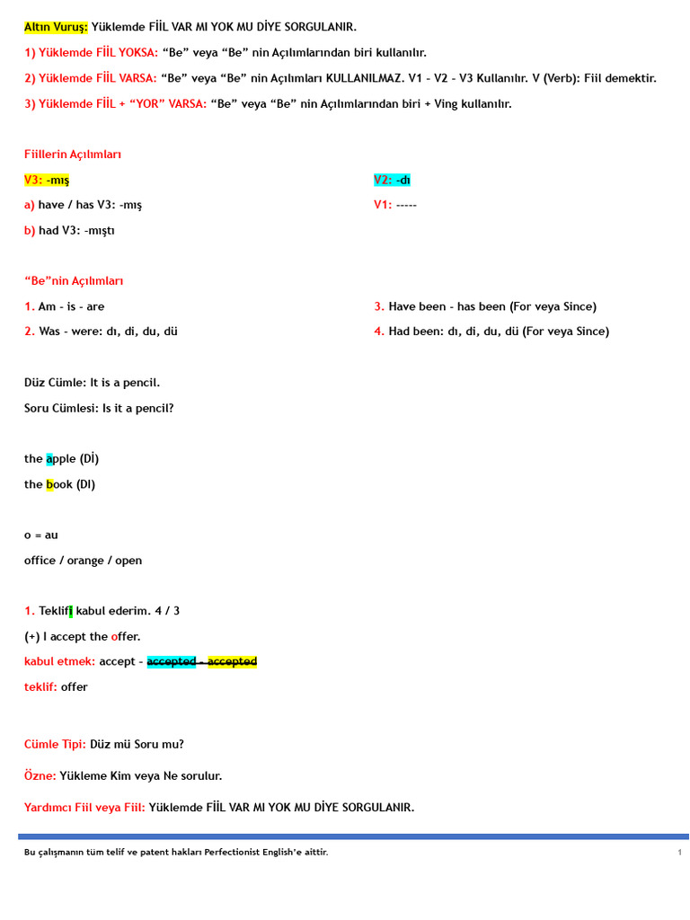 1) Yüklemde FİİL YOKSA: 2) Yüklemde FİİL VARSA: 3) Yüklemde FİİL + "YOR" VARSA | PDF