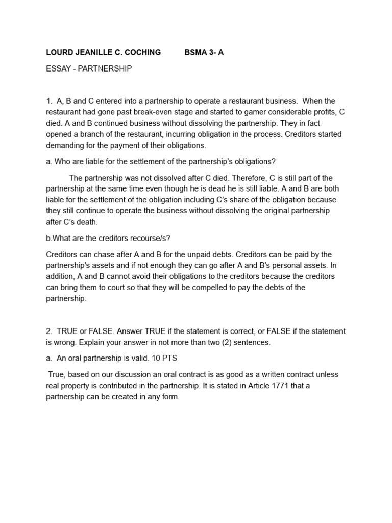 Essay Quiz - Partnership | PDF