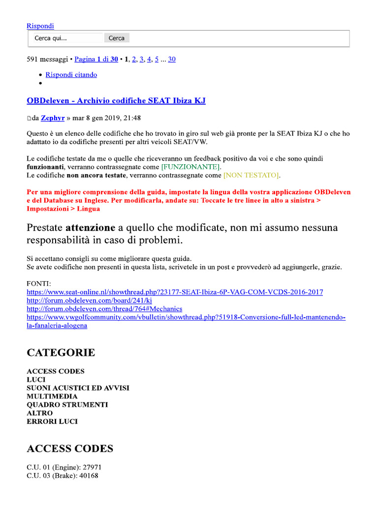 Codifiche Seat Ibiza KJ | PDF