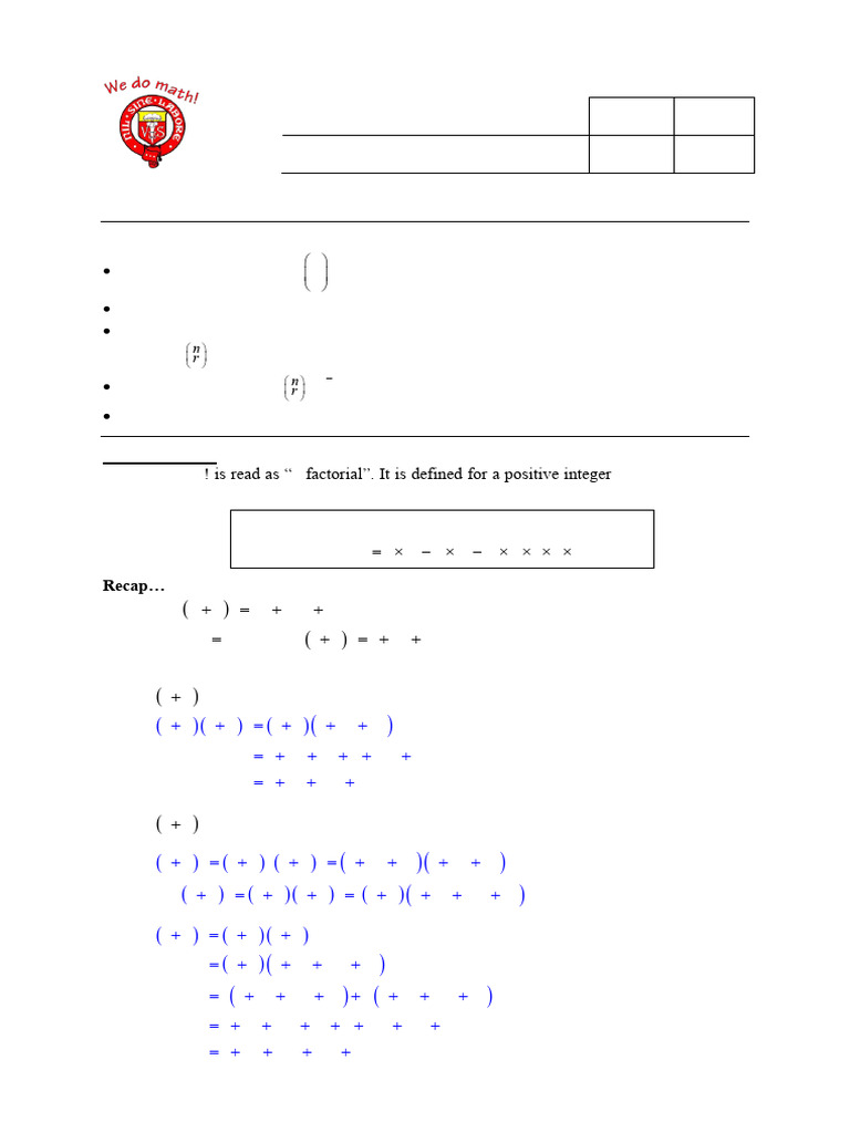 Binomial Theorem | PDF | Algebra | Discrete Mathematics Binomial Theorem | PDF | Algebra | Discrete Mathematics