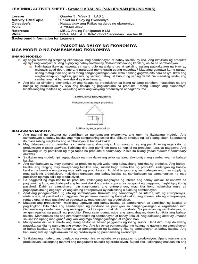 Ap9 Q3 Week2 Las1 | PDF