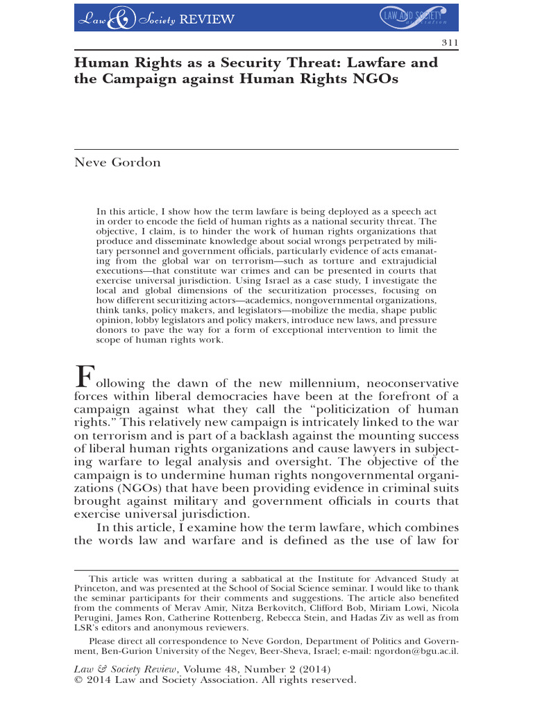 016 - Human Rights As A Security Threat Lawfar | PDF