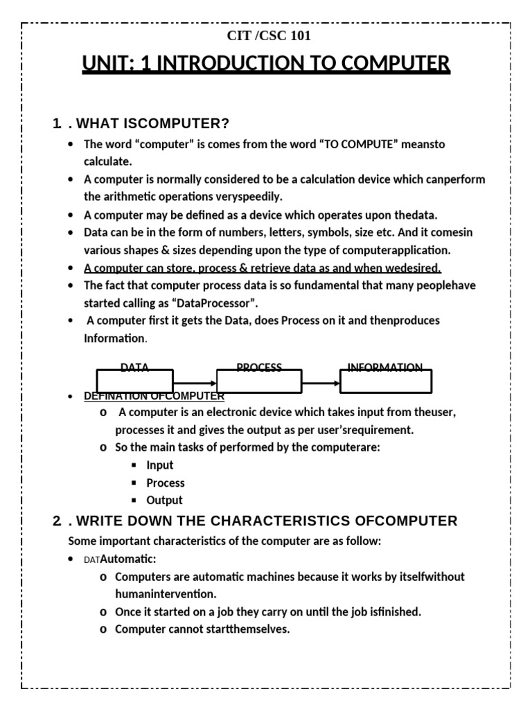 COS 101 NOTE 1 (Introduction To Computer Sciences-1) | PDF | Printer (Computing) | Computer Keyboard