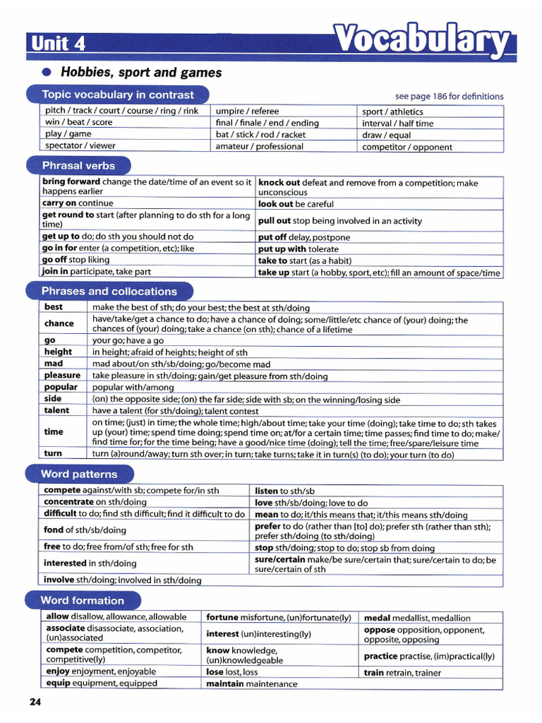 Destination B2 Grammar - and - Vocabulary UNIT 4 HOBBIES SPORT and GAMES Student | PDF
