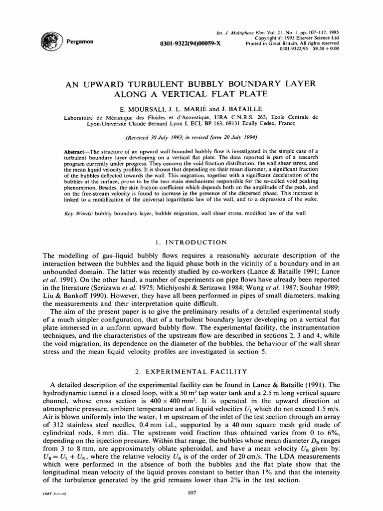 An upward turbulent bubbly boundary layer along a vertical flat plate | PDF | Boundary Layer ...