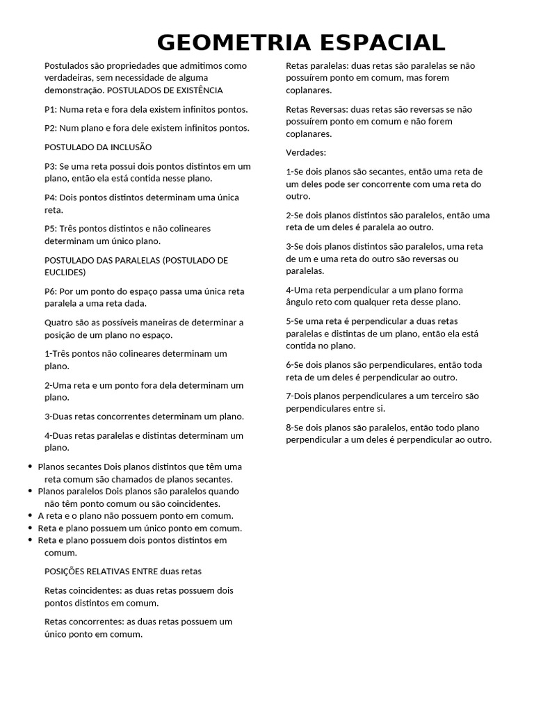 GEOMETRIA ESPACIAL | PDF | Linha (Geometria) | Axioma