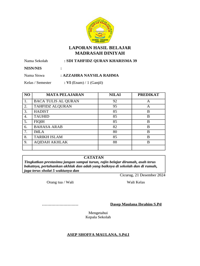 raport kelas 6 | PDF