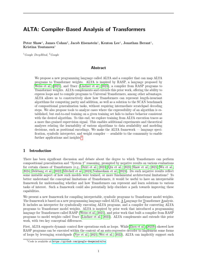 ALTA: Compiler-Based Analysis of Transformers | PDF | Parameter (Computer Programming ...