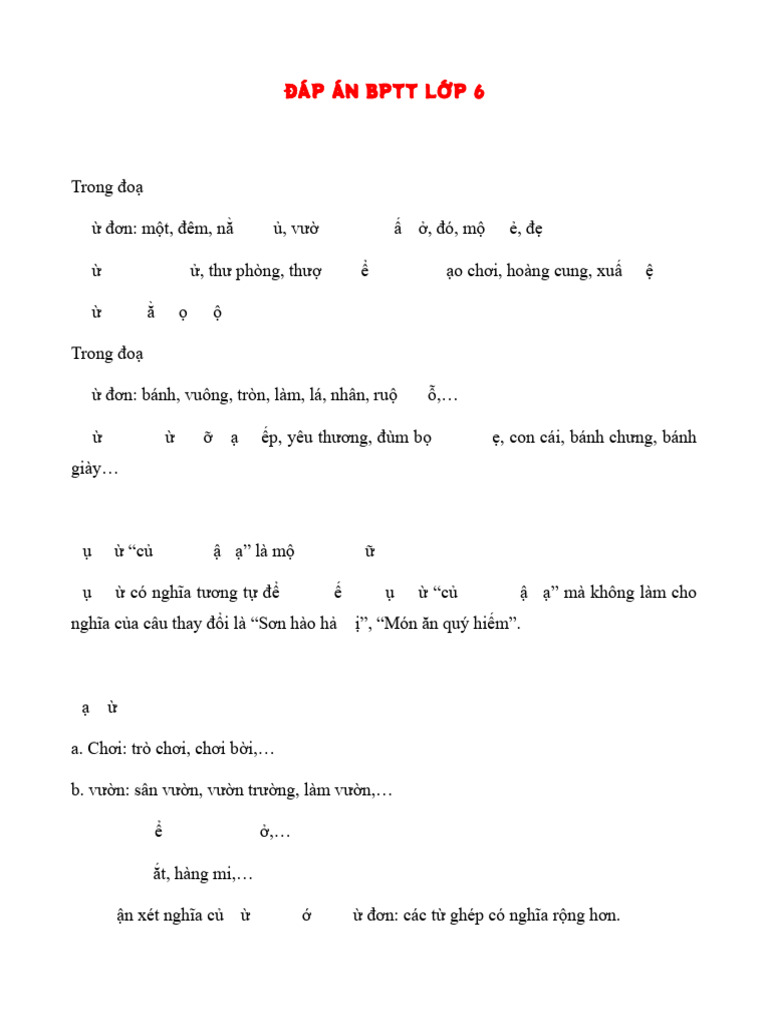 ĐÁP ÁN BPTT LỚP 6 | PDF