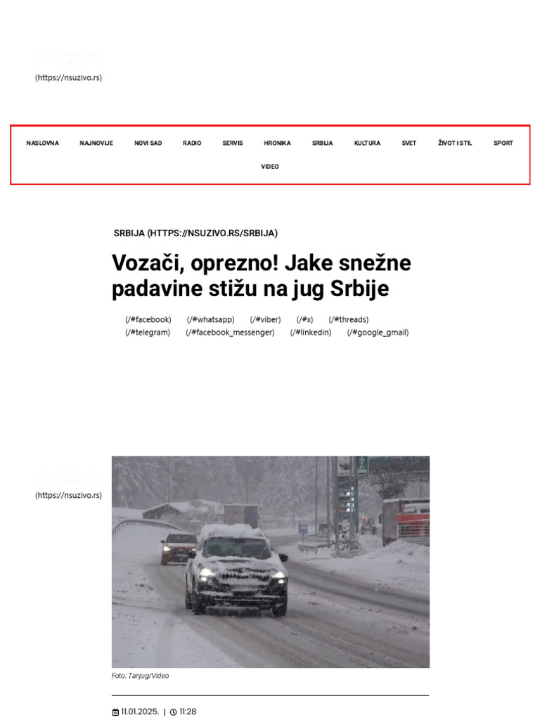 Vozači, Oprezno! Jake Snežne Padavine Stižu Na Jug Srbije | PDF