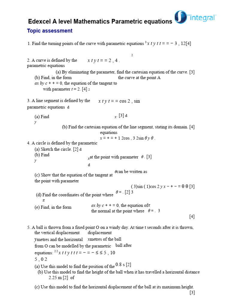 Parametric Integral Maths Paper Mark Scheme | PDF | Equations ...