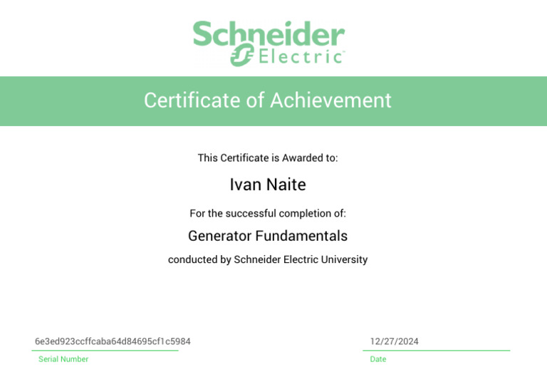 Certificate of Achievement: Generator Fundamentals | PDF