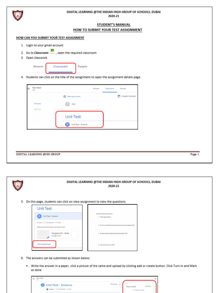 DIGITAL LEARNING 2020 21 STUDENT GUIDE How To Submit Test ...