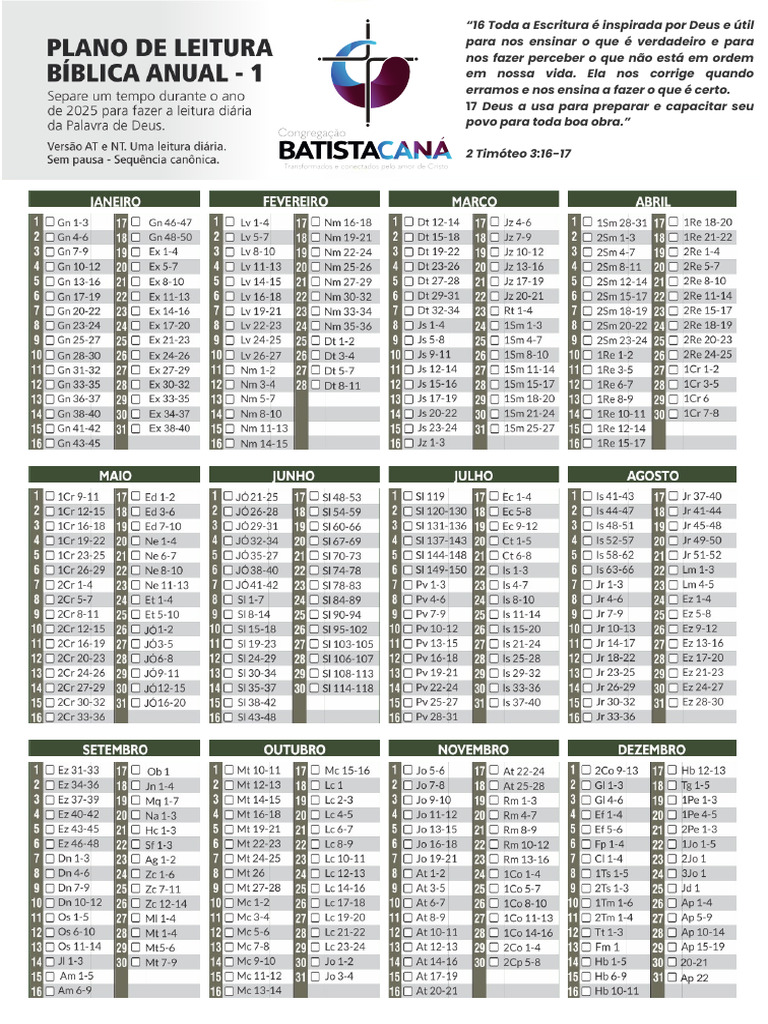 PLANO DE LEITURA BÍBLICA ANUAL | PDF