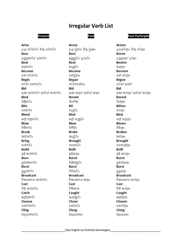 Irregular Verb List | PDF