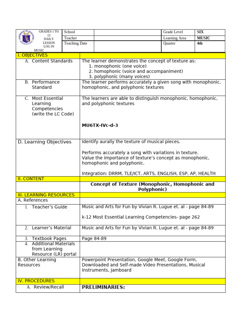 GRADES 1 TO 12 | PDF | Songs | Elements Of Music