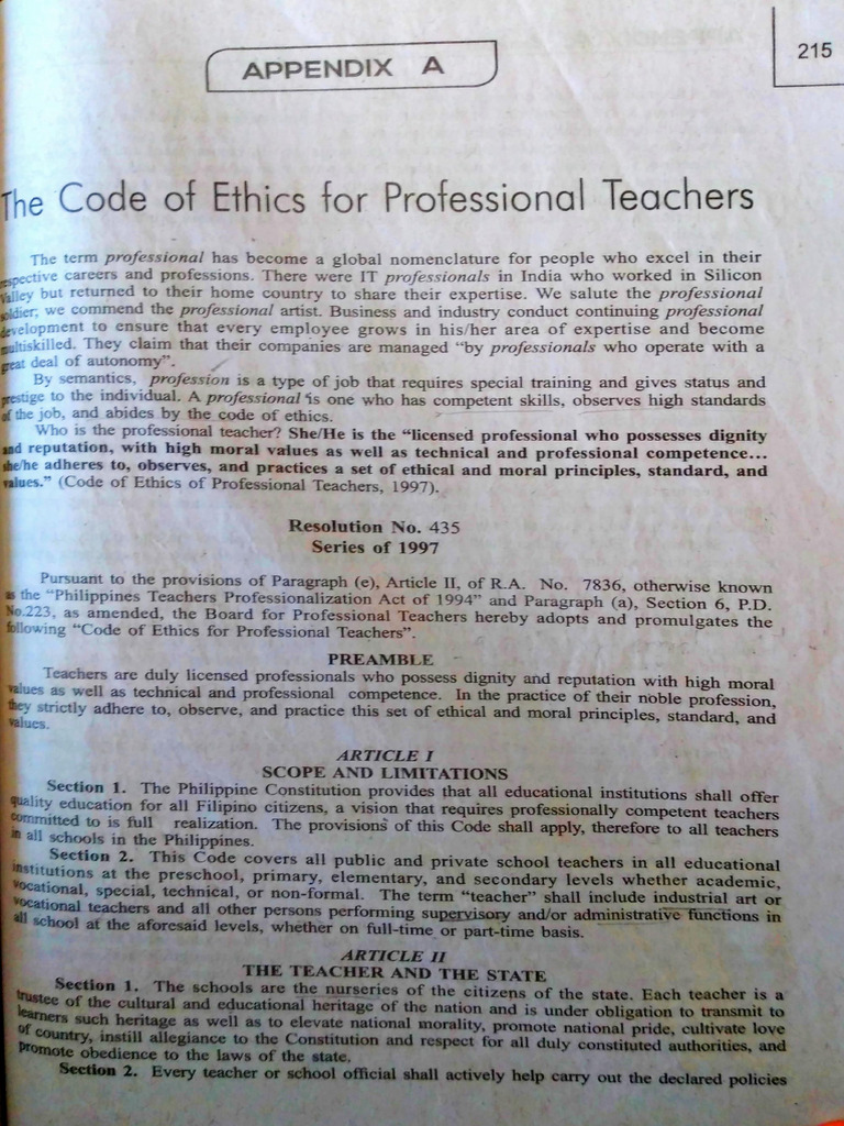 Code of Ethics For Professional Teachers | PDF | Teachers | Profession